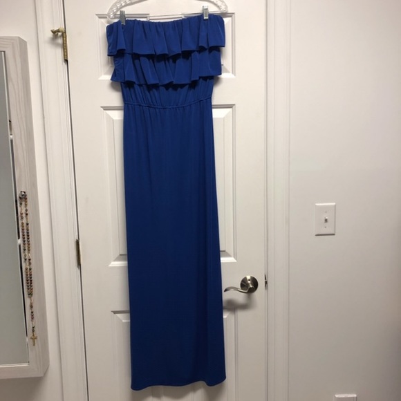 Suzi Chin | Dresses | Nwot Suzi Chin Ruffle Maxi Dress Royal Blue ...